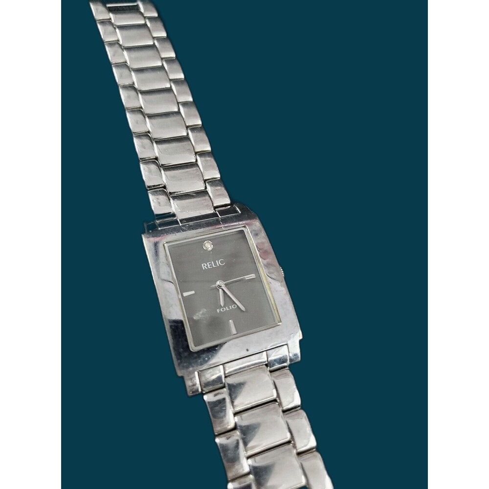 Vintage Relic Folio Silver Stainless Steel Crystal Bl… - Gem